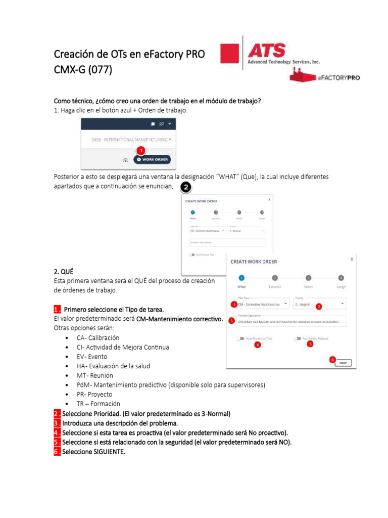Creación de OTs en EFactory ATS CMX - G | PDF