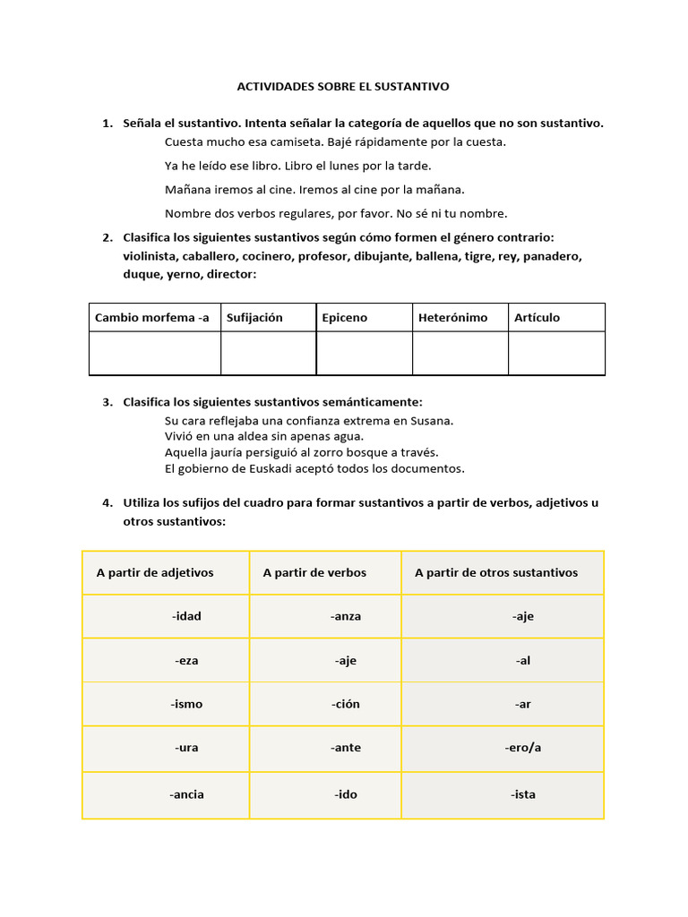 Actividades de Sustantivos para 2º ESO | PDF | Sustantivo | Unidades ...