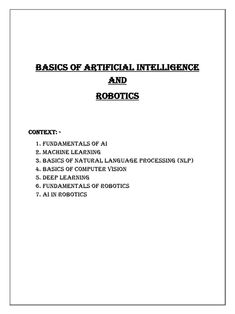 BASICS OF ARTIFICIAL INTELLIGENCE AND ROBOTICS COMPLETE | PDF ...