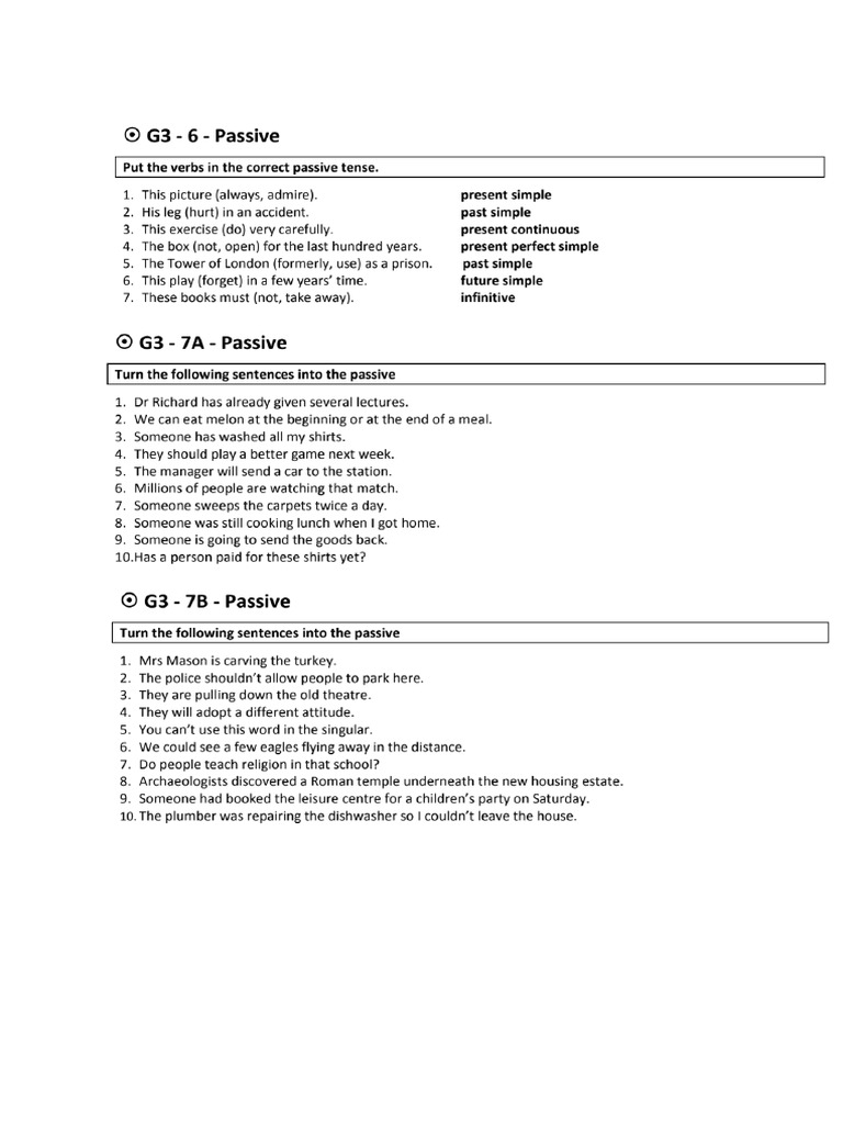 Exercises Passive Voice | PDF