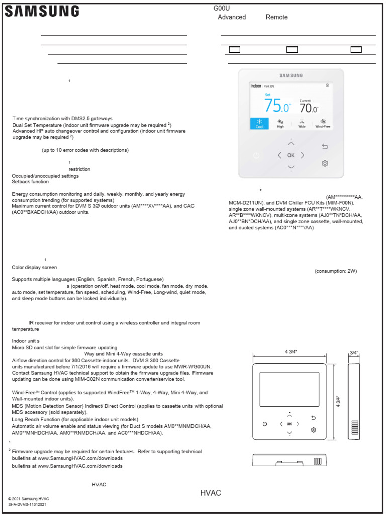 Samsung MWR-WG00UN Controller Features | PDF | Computing