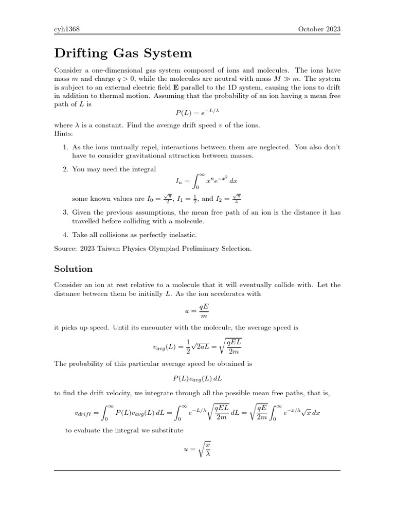 Drifting_Gas_Officlal_solution | PDF | Gases | Ion