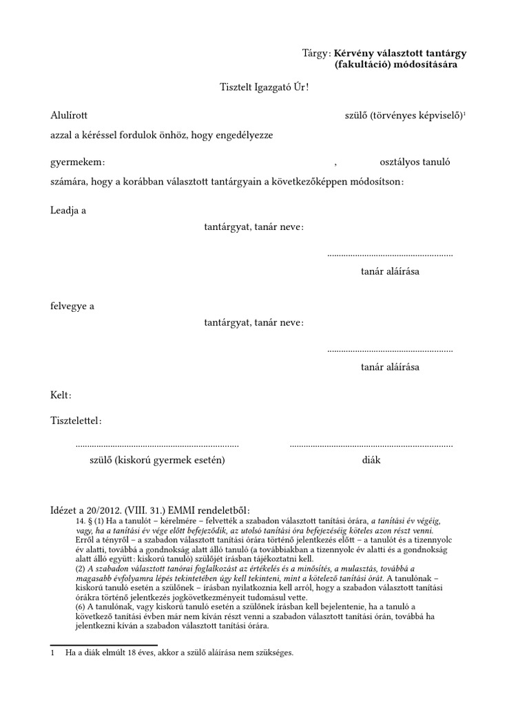 Kerveny Fakt Modositas | PDF