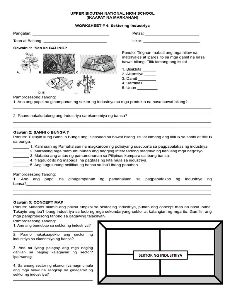 Worksheet 4 Sektor NG Industriya | PDF