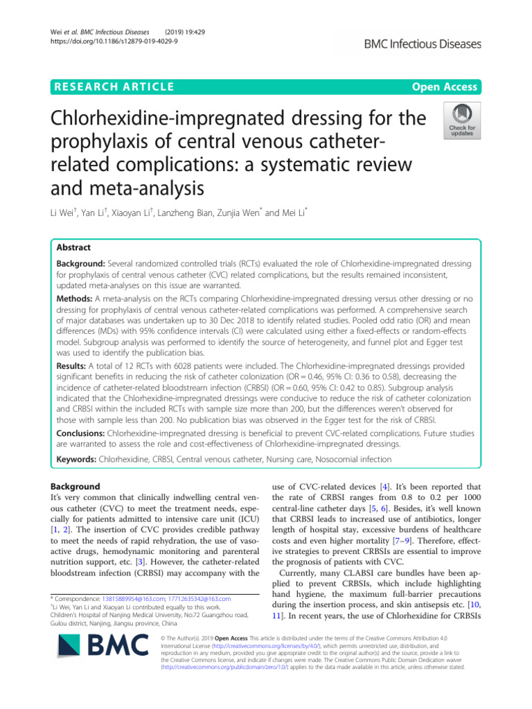 Chlorhexidine-Impregnated Dressing For The Prophylaxis of Central ...