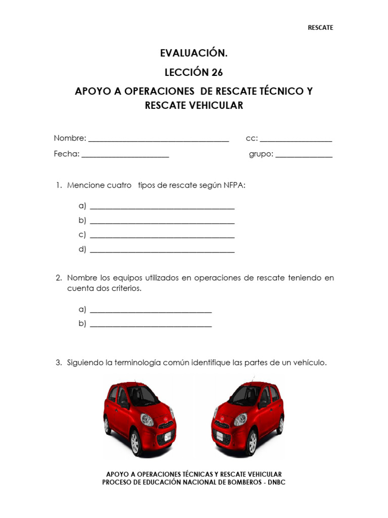26- EVALUACION APOYO EN OPERACONES TECNICOS DE RESCATE VEHICULAR | PDF