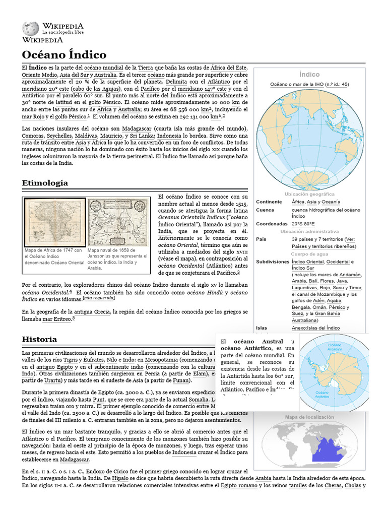 Océano Índico - Wikipedia, La Enciclopedia Libre | PDF | océano Indio ...