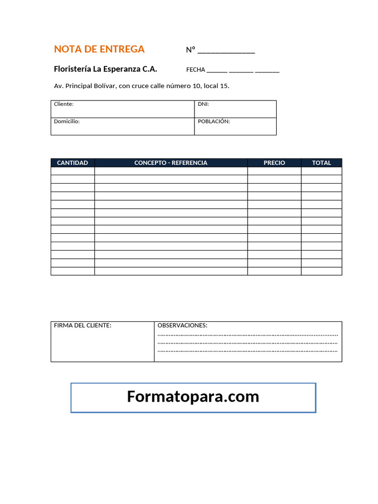 Nota de Remisión Editable para Floristería | PDF