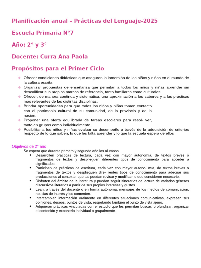 Planif Anual 2 | PDF | Palabra | Escritura