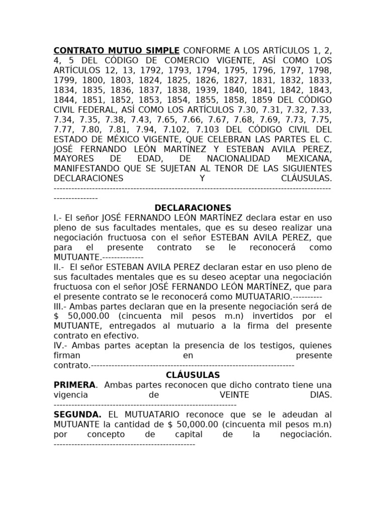 CONTRATO MUTUO SIMPLE 18 11 2023 | PDF