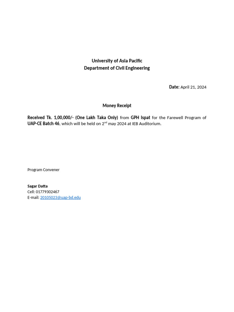 University of Asia Pacific Money Rec. Real | PDF
