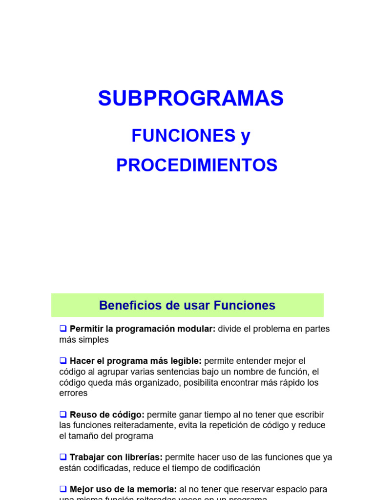 Beneficios de Subprogramas en Programación | PDF | Programa de ...