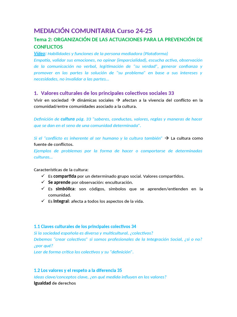 Resumen Lorena Tema 2 Mediación Comunitaria | PDF | Mediación | Sociedad