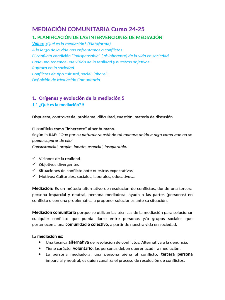 Resumen Lorena. Tema 1. Mediación Comunitaria | PDF | Mediación | Psicología Social