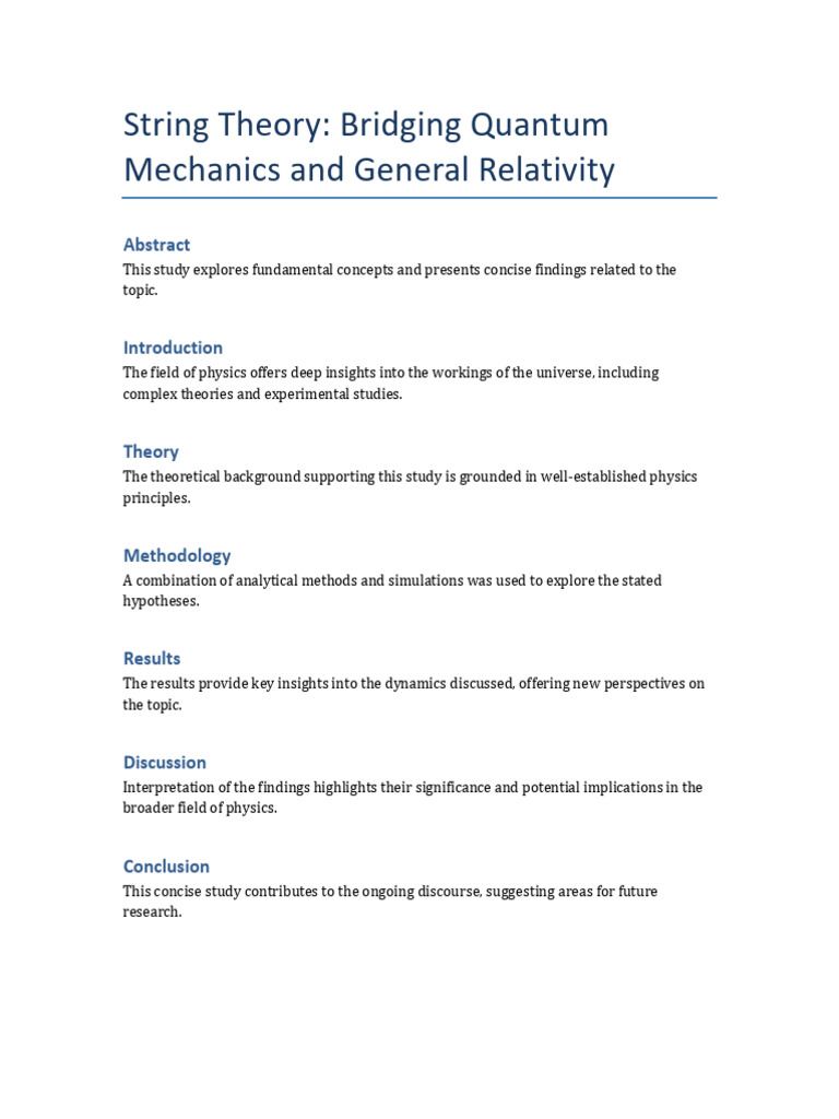 String Theory Bridging Quantum Mechanics and General Relativity | PDF