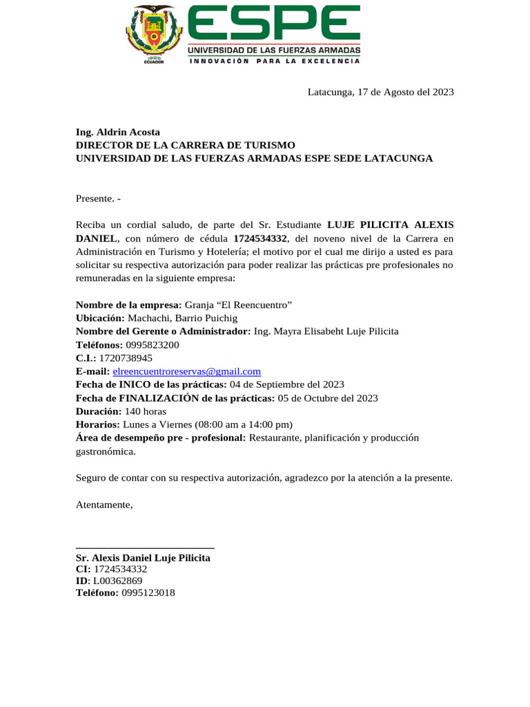 Oficio 1 - Servicio, Produccion y Planificacion Gastronomica - Quishpe - Mishell | PDF