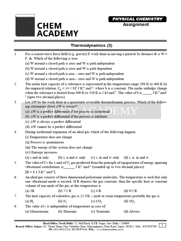 Thermodynamics Questions and Answers | PDF | Gases | Heat