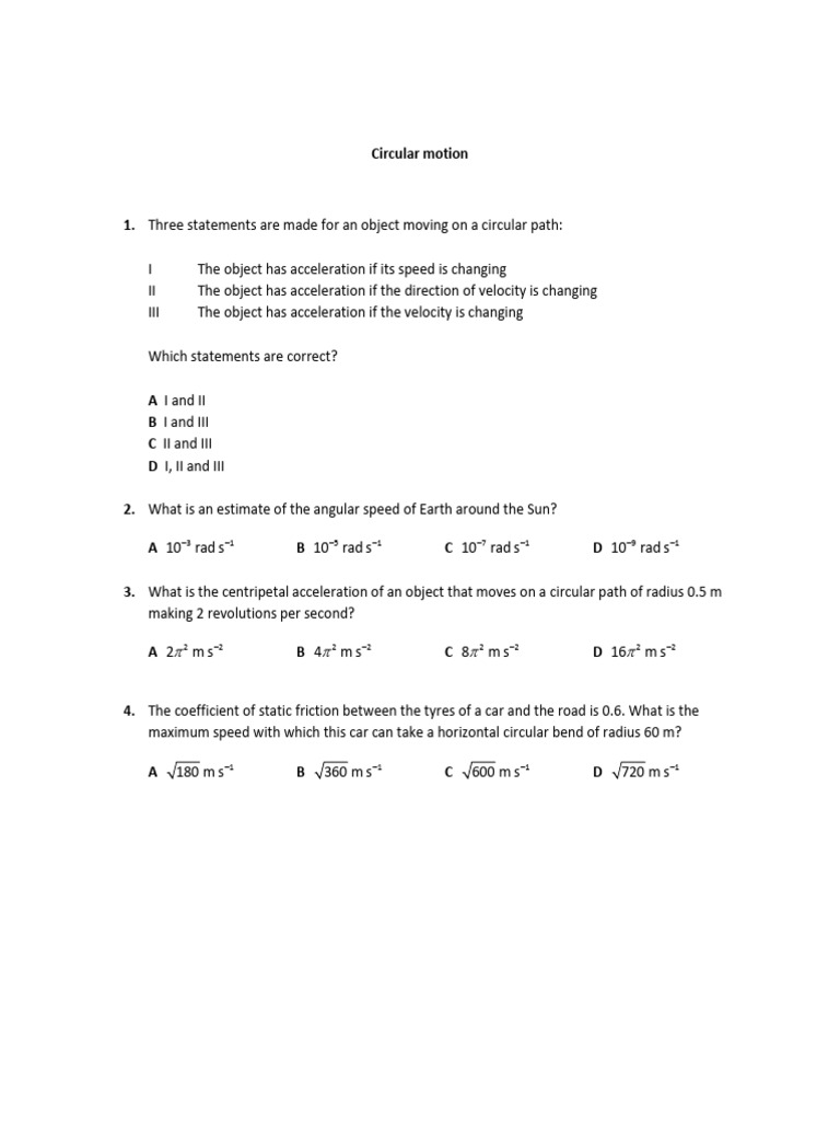 NEET 2025 Circular Motion Quiz | PDF | Acceleration | Force