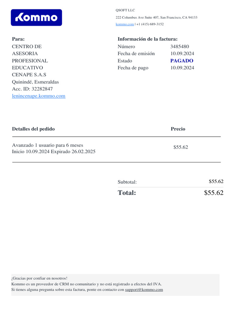 De Factura 3485480 para CENTRO DE ASESORIA PROFESIONAL EDUCATIVO CENAPE ...