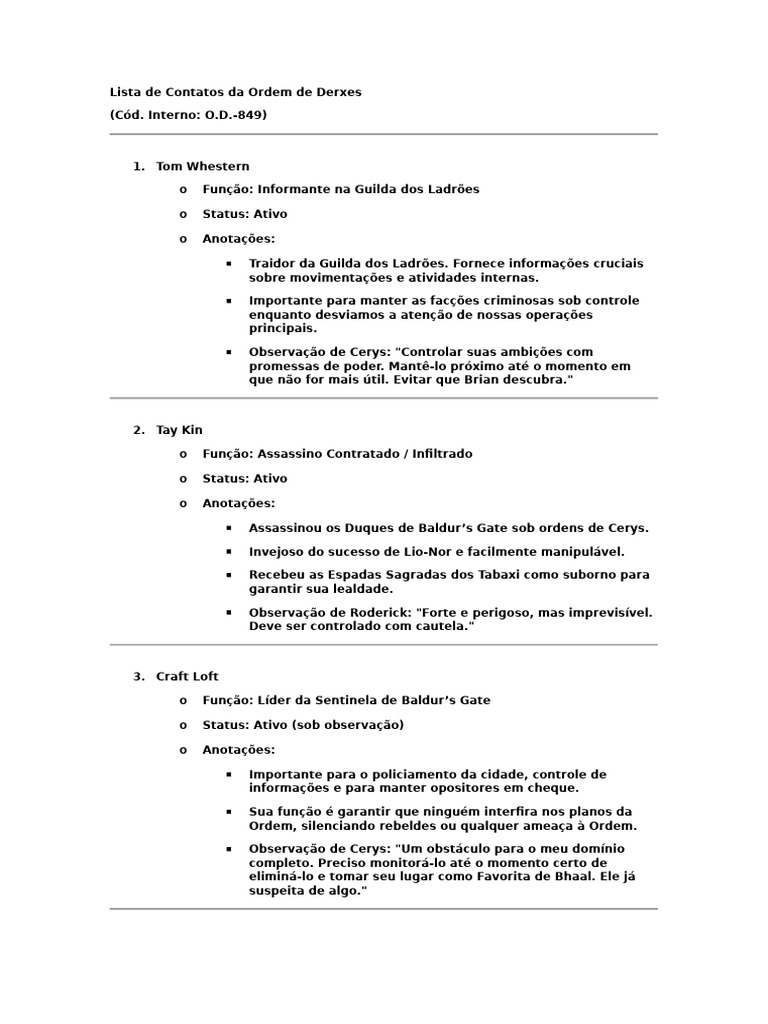 Lista de Contatos Ordem | PDF