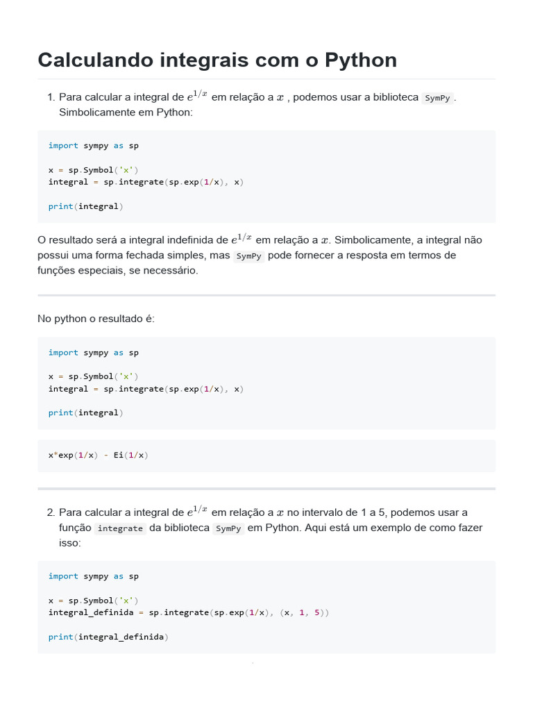 Calculando Integrais Com O Python Pdf Integrante Python Linguagem De Programação