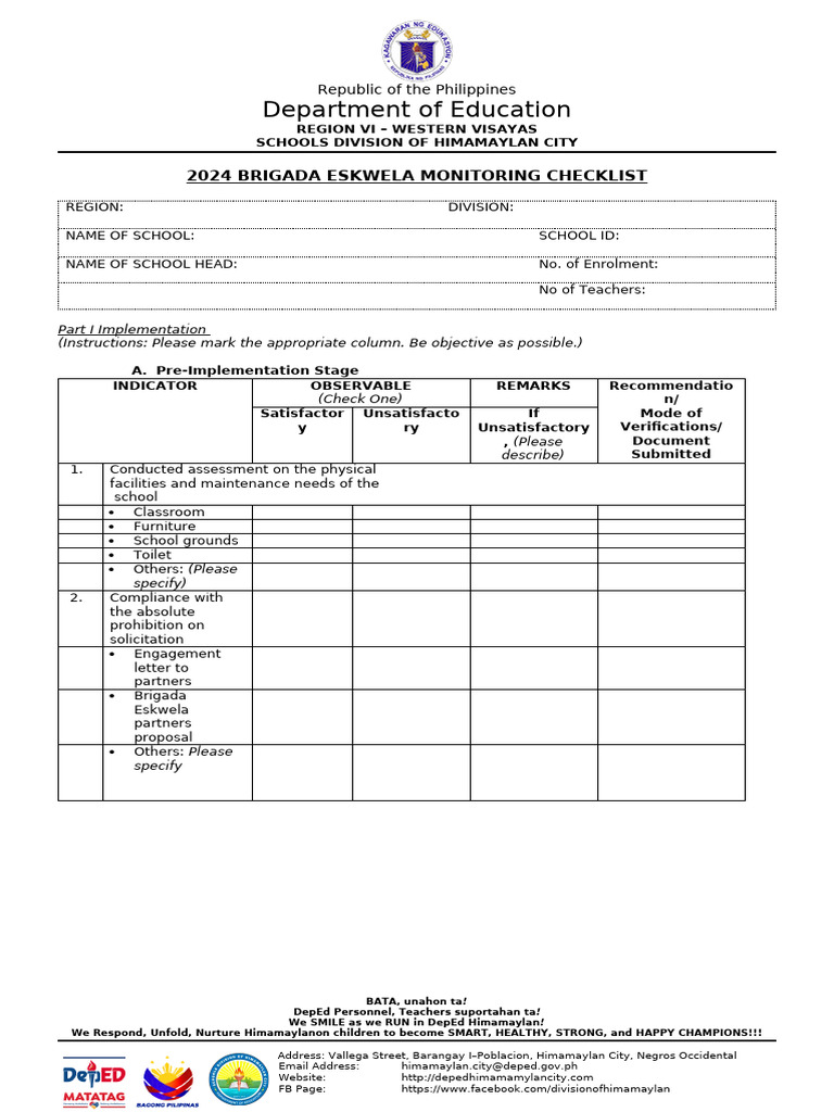 2024 Brigada Eskwela Checklist | PDF | Natural Environment | Pollution