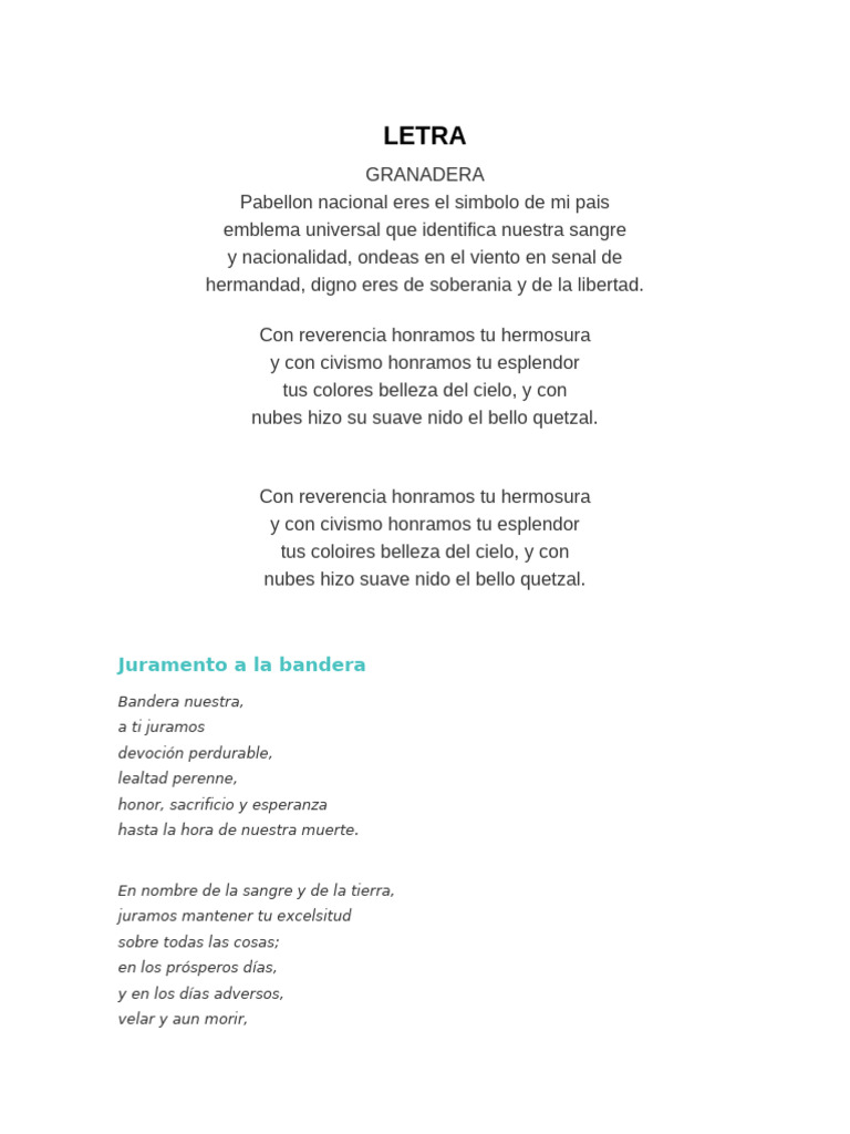 Letra de la Granadera de Guatemala | PDF