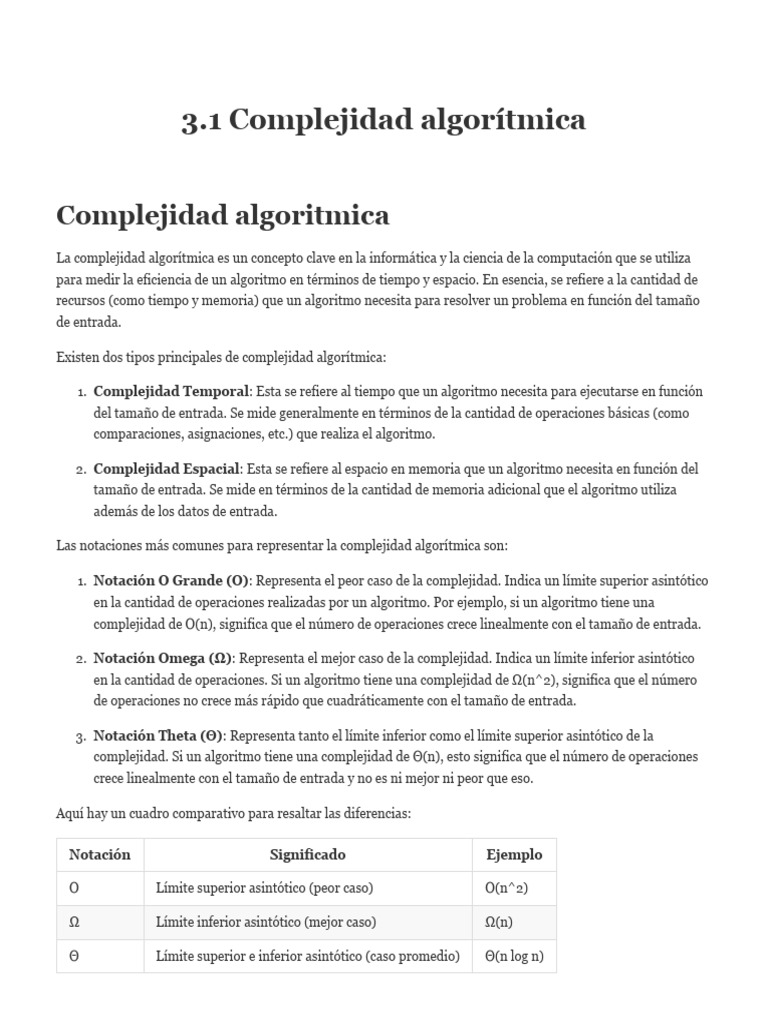 Complejidad Algorítmica: Tipos y Notaciones | PDF | Teoría de la ...