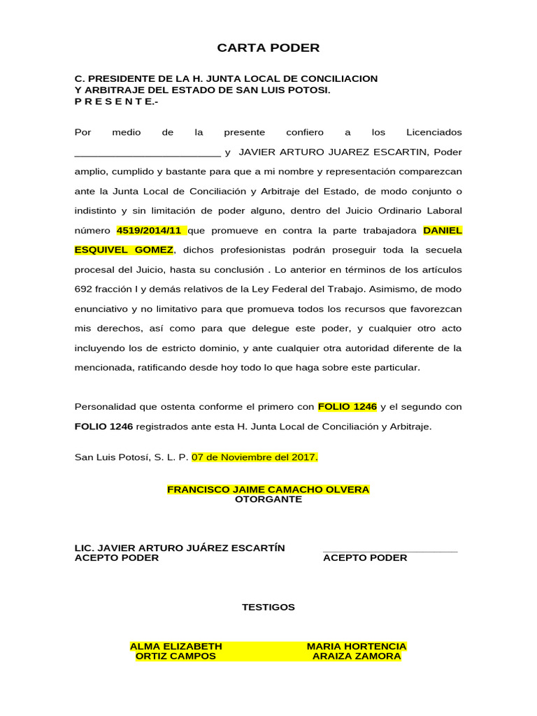 Formato de Carta Poder Laboral - 23 | PDF
