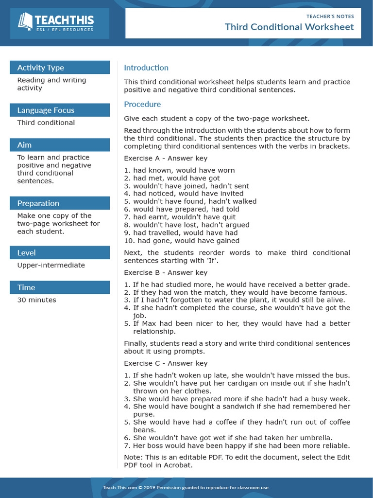 Third Conditional Practice Worksheet | PDF | Linguistics