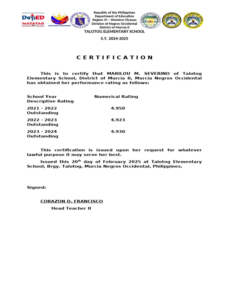 Certification of Ipcrf 2021-2024 | PDF
