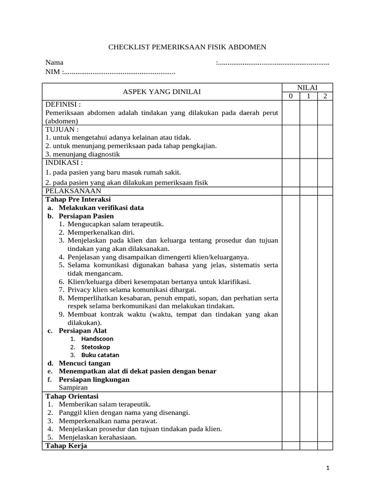 Salinan Checklist Pemeriksaan Fisik Abdomen-1 | PDF