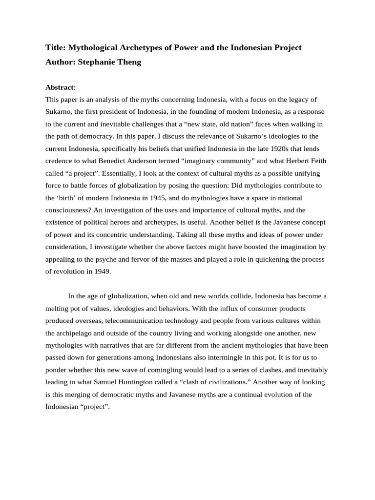 Mythological Archetypes of Power and the Indonesian Project - Stephanie ...