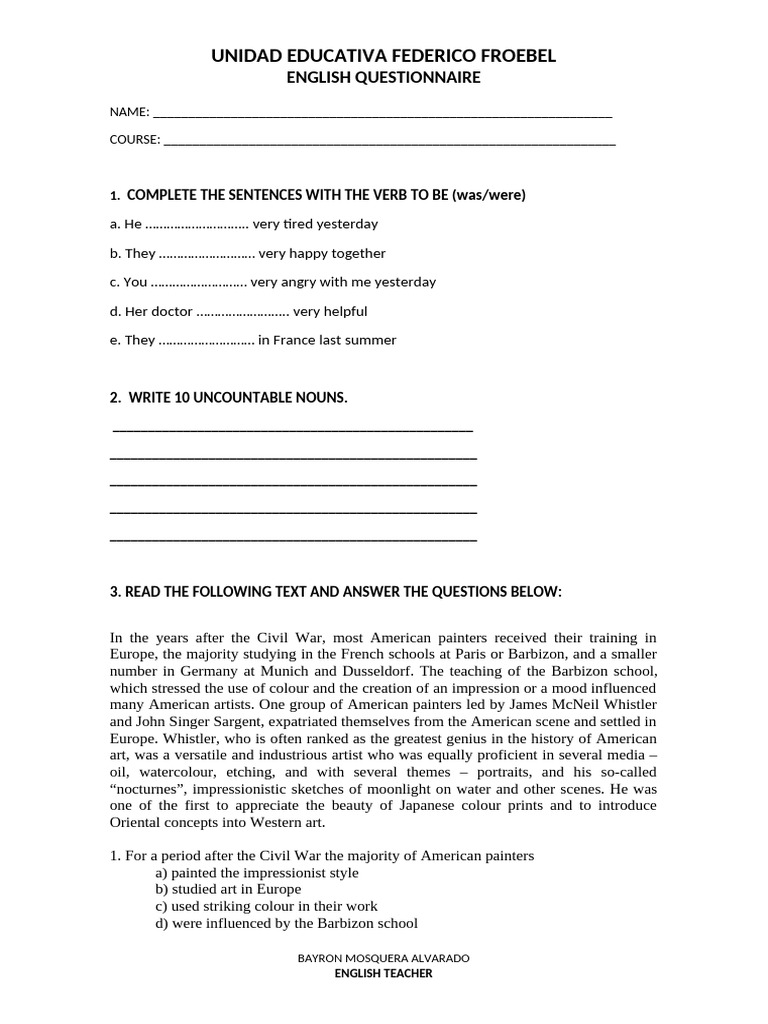 English Questionnaire 9th | PDF | Language Families | Languages