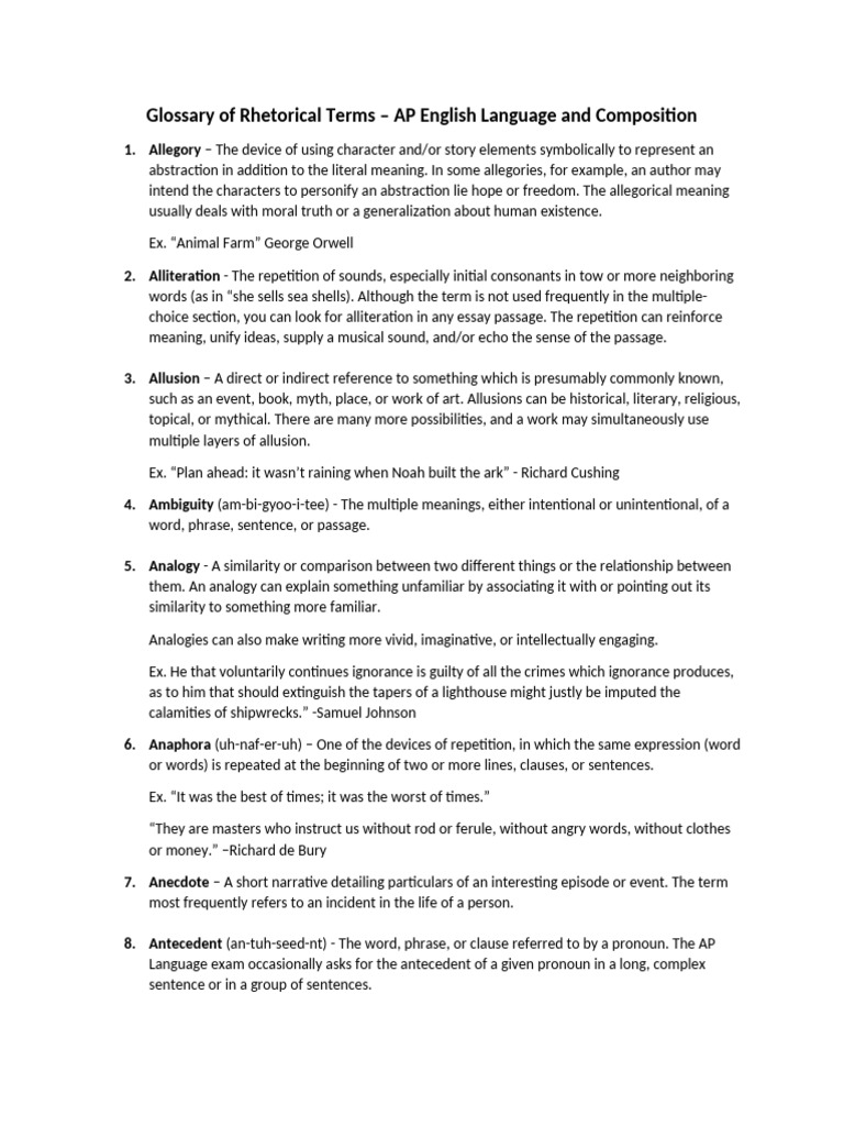 AP Lang: Glossary of Rhetorical Terms | PDF | Linguistics | Grammar