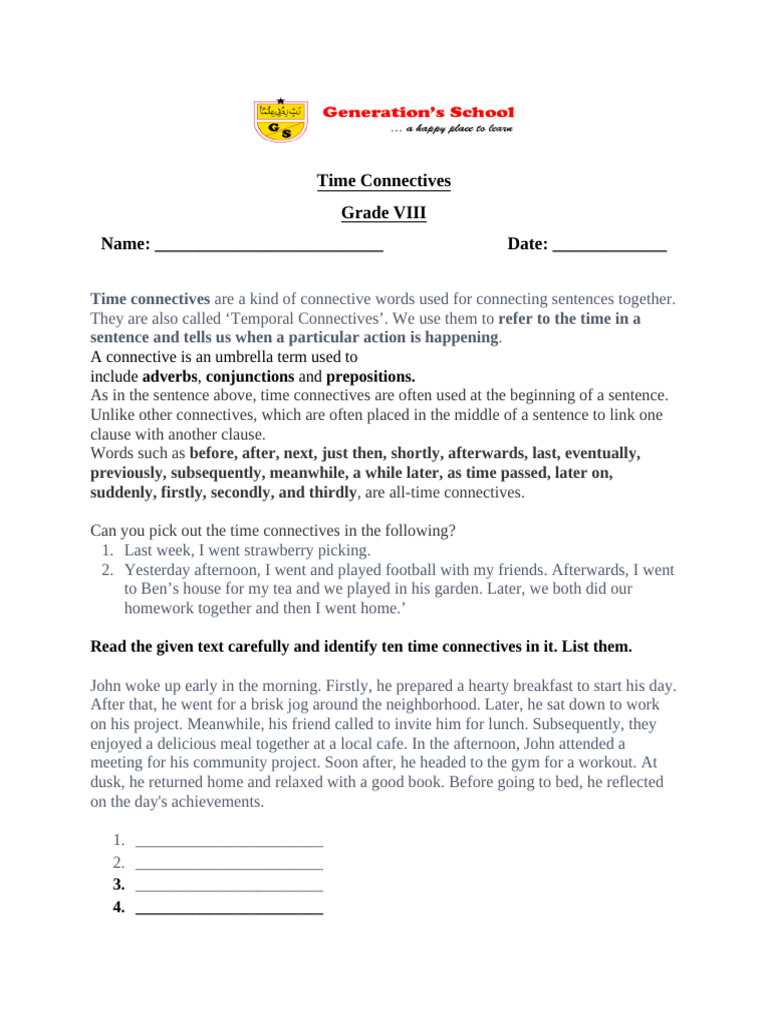 Time Connectives Are A Kind of Connective Words Used For Connecting ...