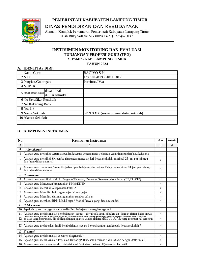 Instrumen Monev Guru 2024-2025 | PDF