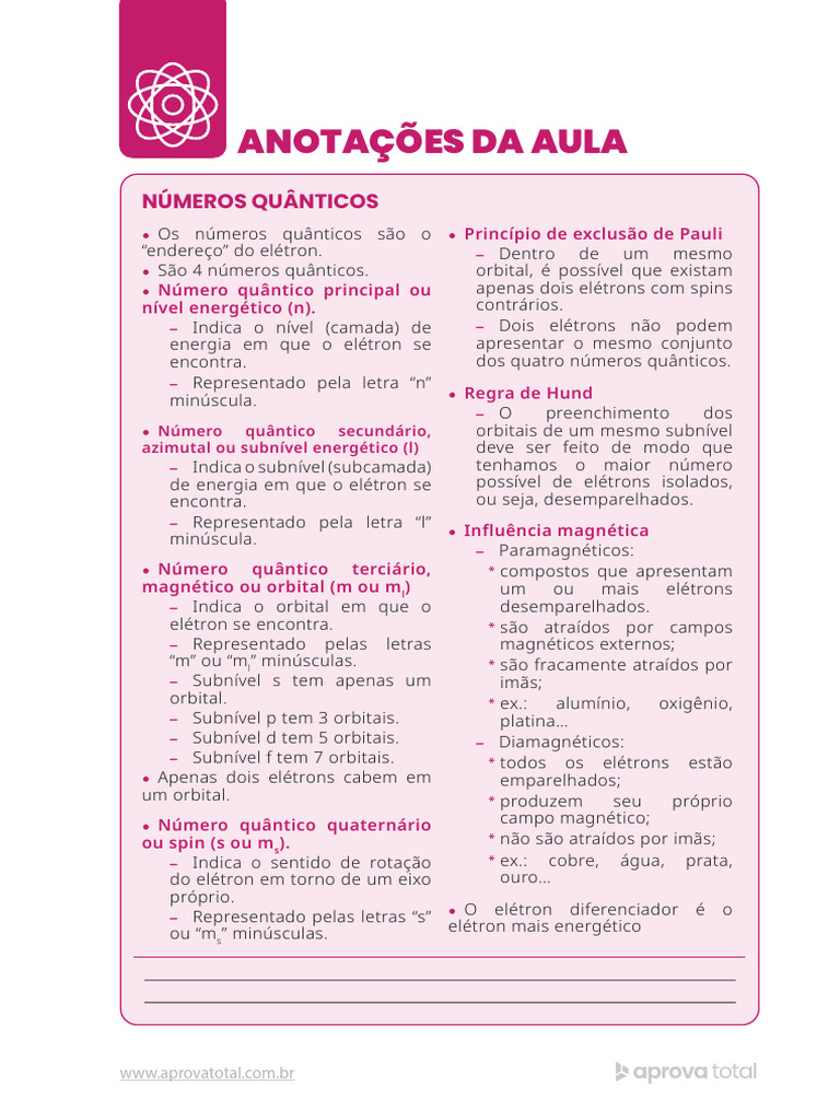 QMC an Átomos Números Quânticos (1) | PDF | Spin (Física) | Elétron