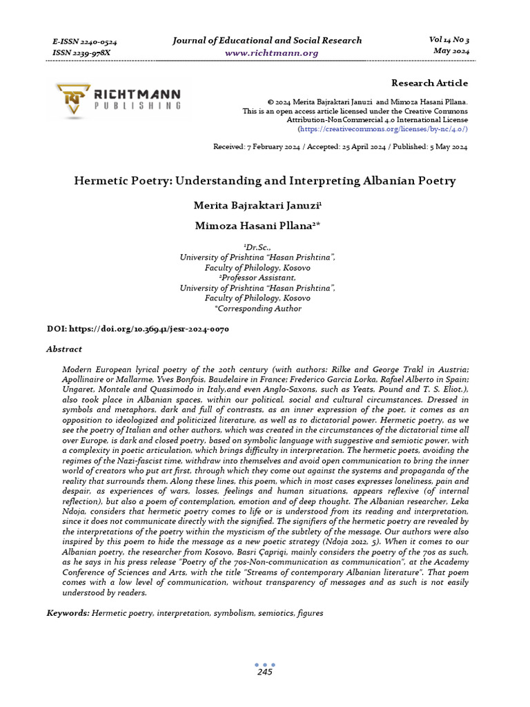 Hermetic Poetry: Understanding and Interpreting Albanian Poetry | PDF ...