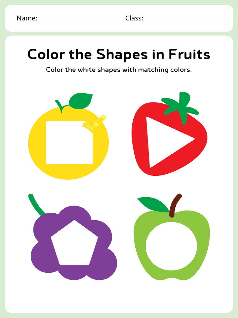 Color the Shapes in Fruits Worksheet in Colorful Illustrative Style | PDF