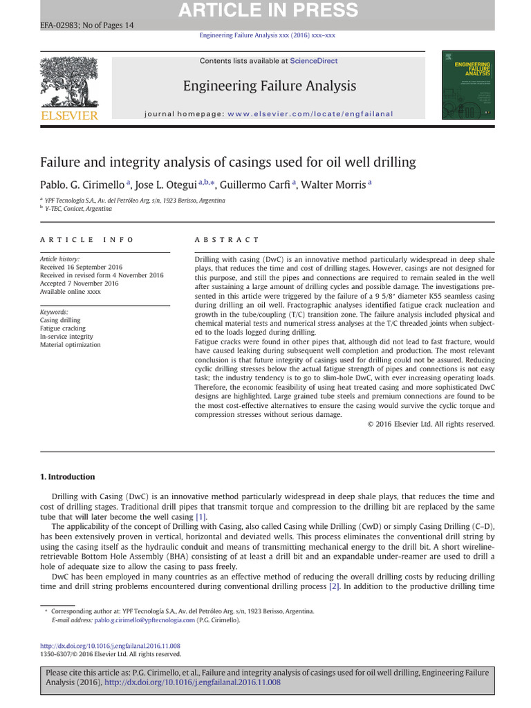 Failure and Integrity Analysis of Casing | PDF | Fracture | Fatigue (Material)
