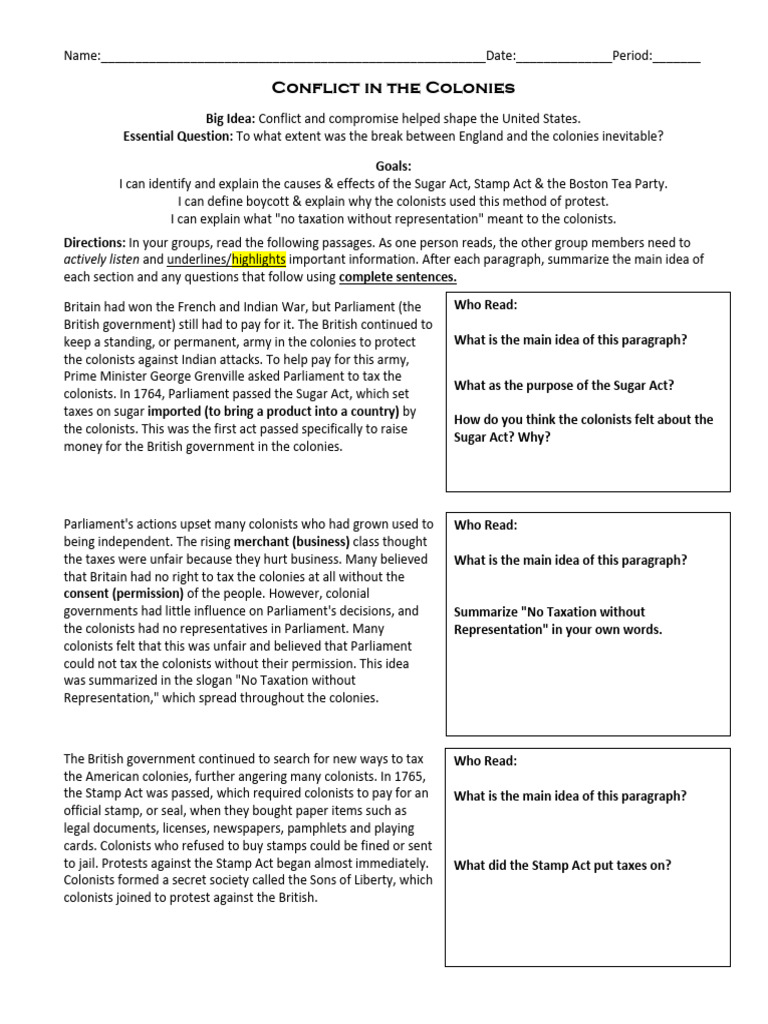 Causes of Colonial Conflict with Britain | PDF | British Colonization ...