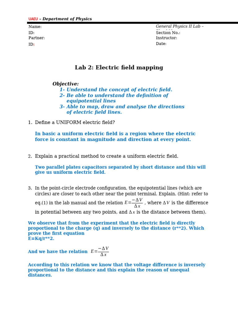 Lab 2 Electric Field Mapping Report | PDF