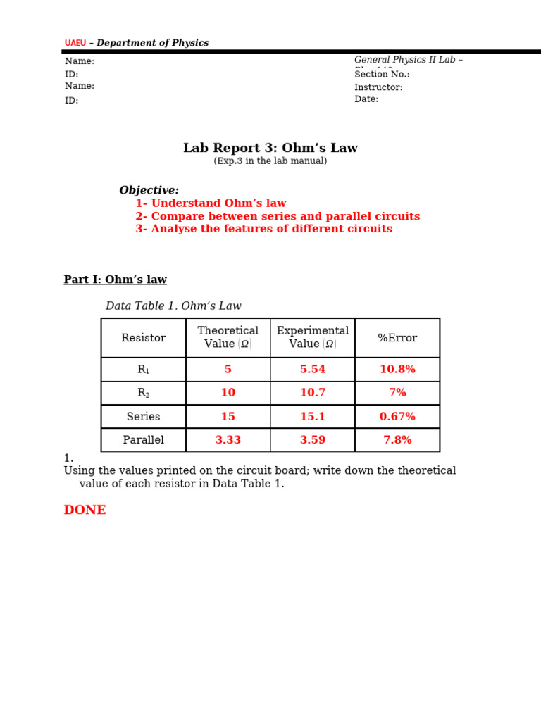 Lab 3 Ohms Law Report | PDF | Resistor | Quantity
