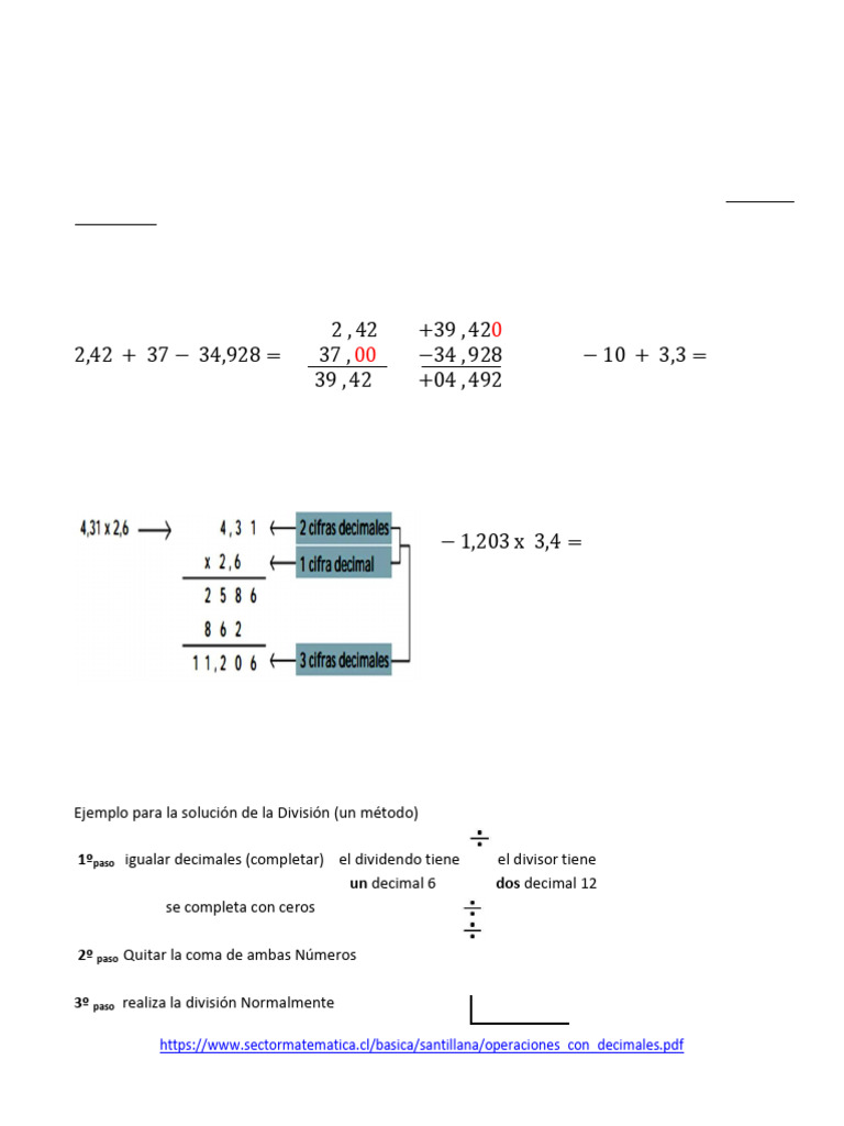 Operaciones Con Numeros Decimales | PDF