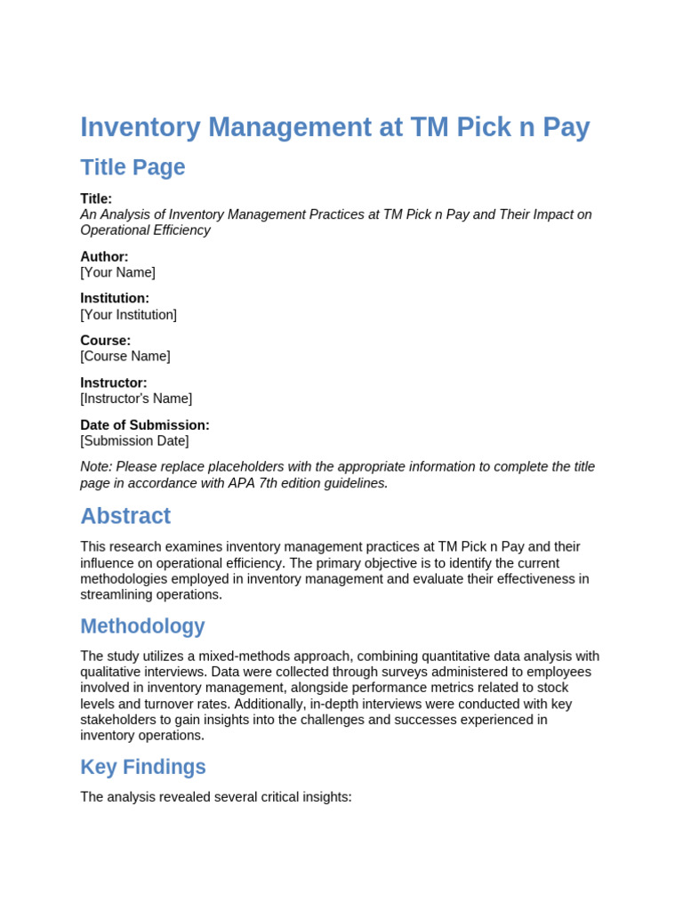 Inventory Management Analysis at TM Pick n Pay | PDF | Lean ...