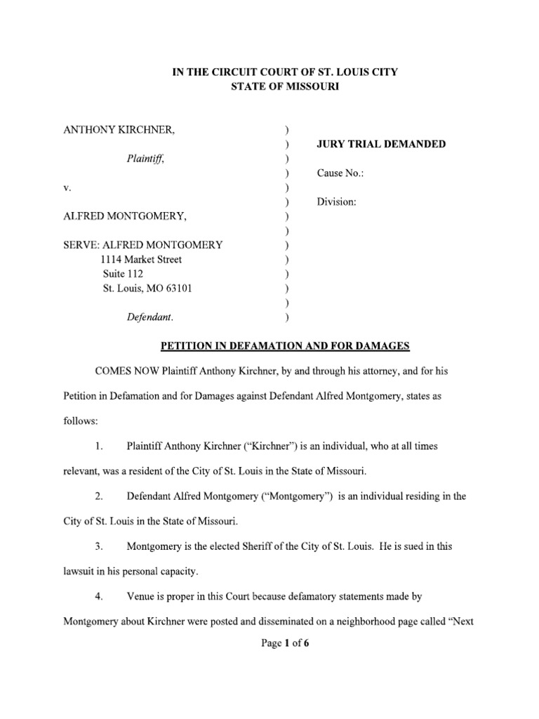 Petition in Defamation and For Damages | PDF