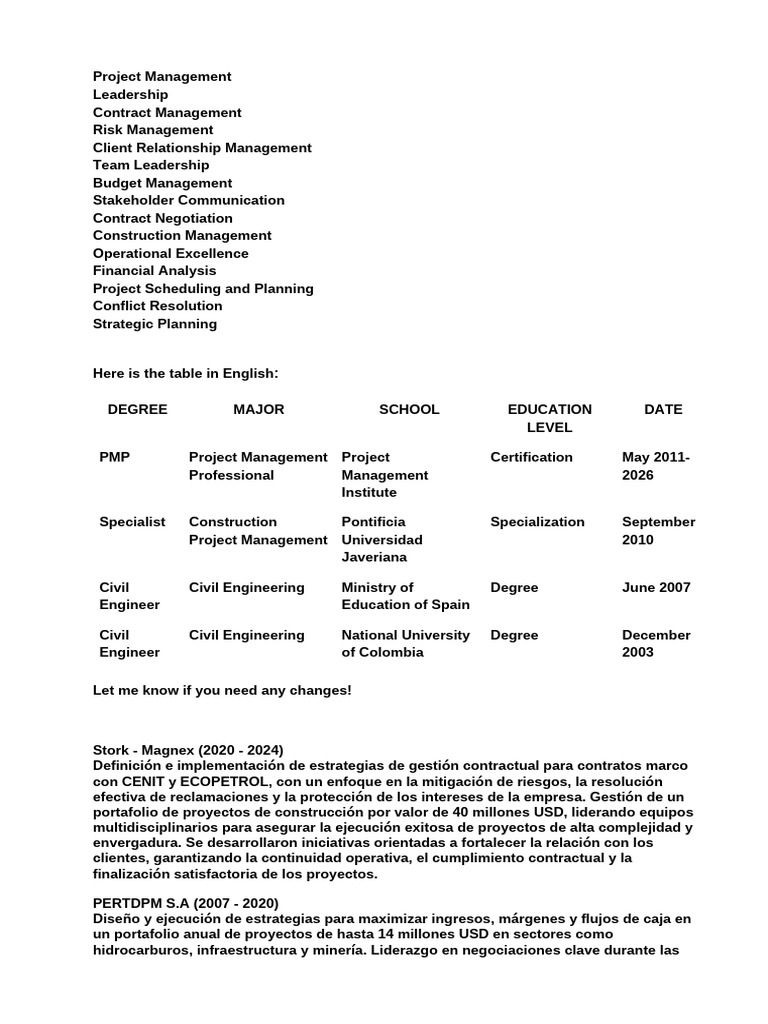 Datos de La HV | PDF | Gestión de proyectos | Economias