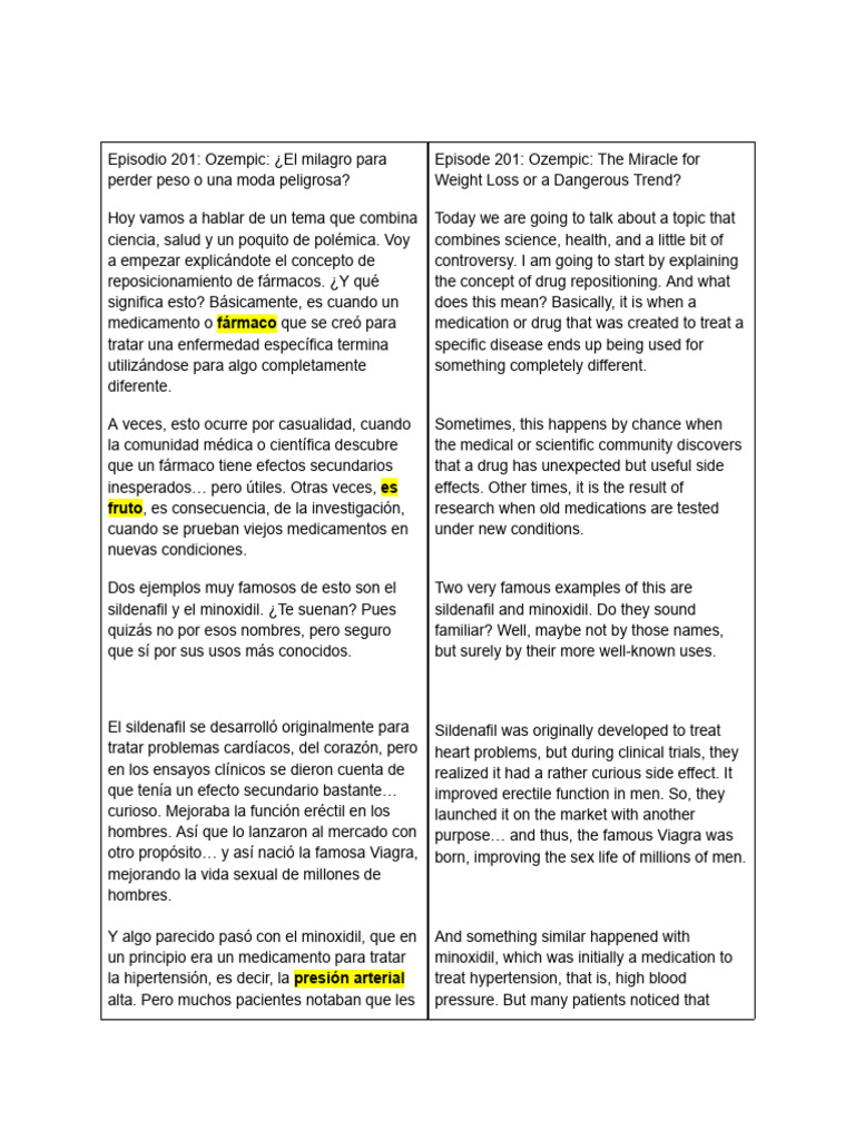 E201_ Ozempic_ ¿El milagro para perder peso o una moda peligrosa_ SP-EN | PDF | Medicina CLINICA