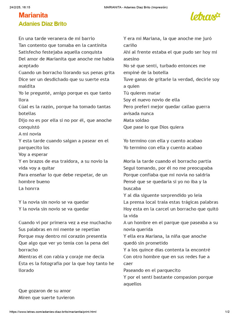 MARIANITA - Adanies Diaz Brito (Impresión) | PDF